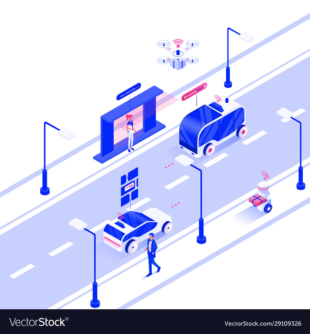 Flat color modern isometric design - autonomous Vector Image