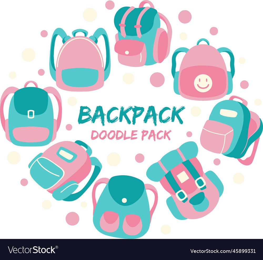 Backpack doodle pack Royalty Free Vector Image