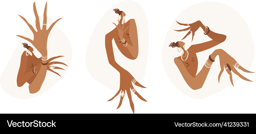 Grotesque Female Hands with Jewelry Royalty Free Vector