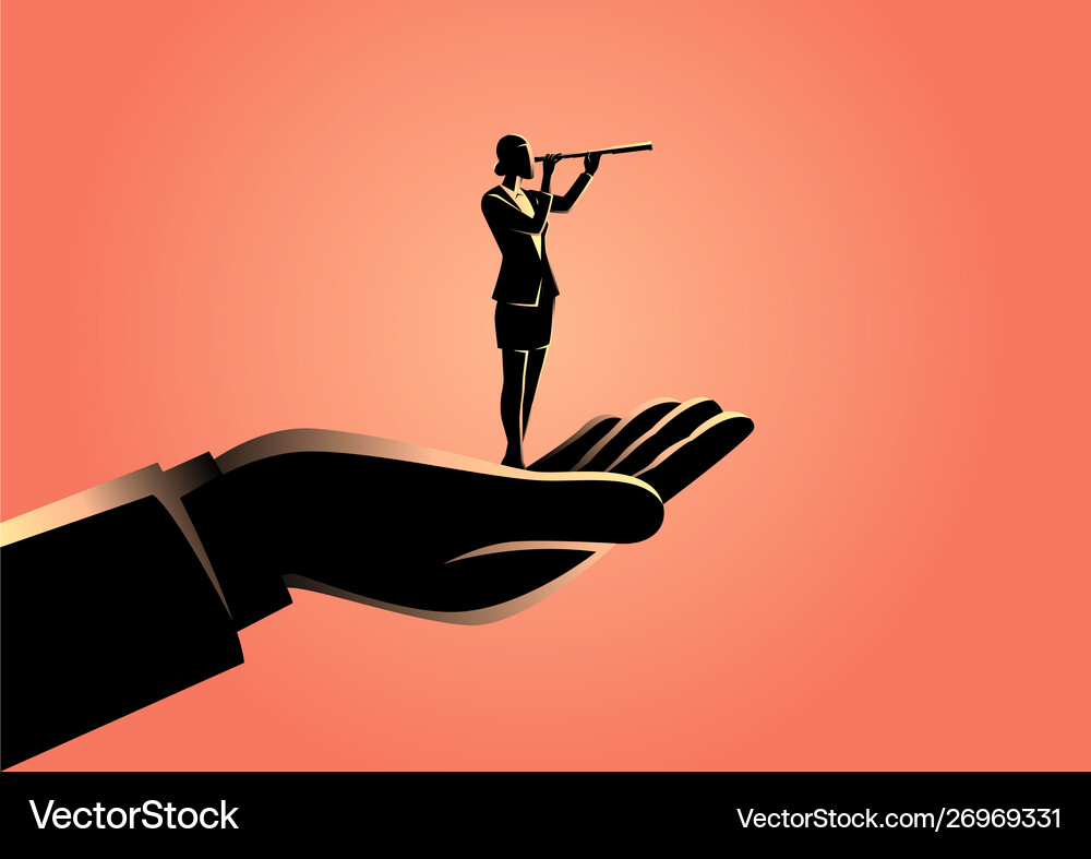 Hand holding a businesswoman using telescope Vector Image