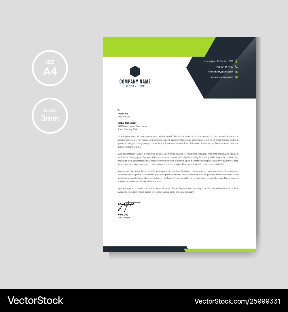 Modern green business letterhead layout Royalty Free Vector