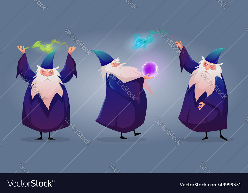Old wizard character working magic Royalty Free Vector Image