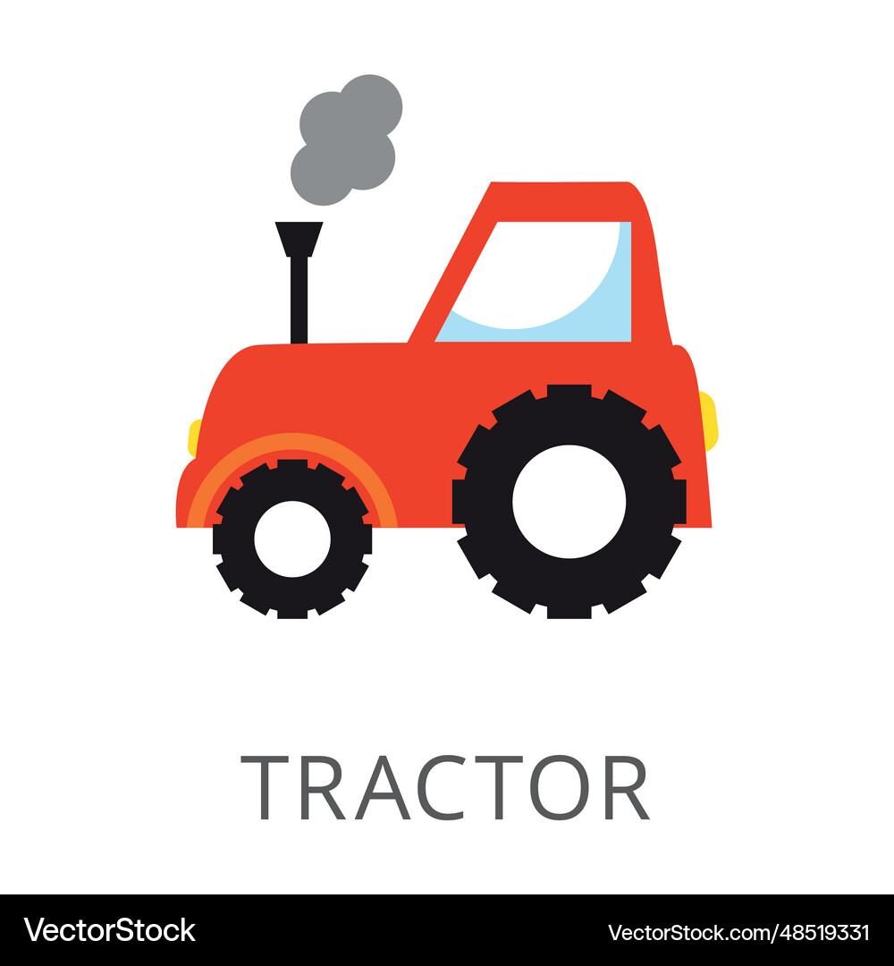 Side view of red tractor with big wheels flat Vector Image