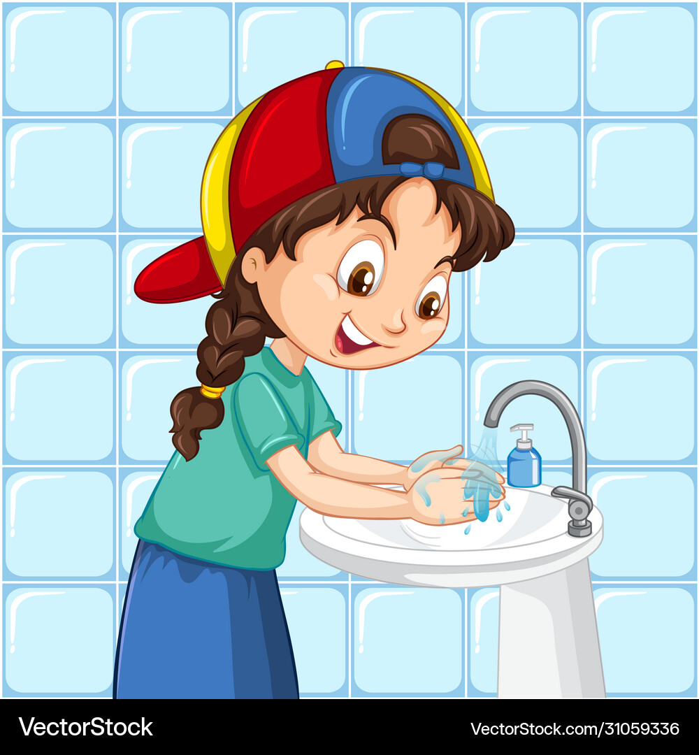 A girl cleaning hand Royalty Free Vector Image