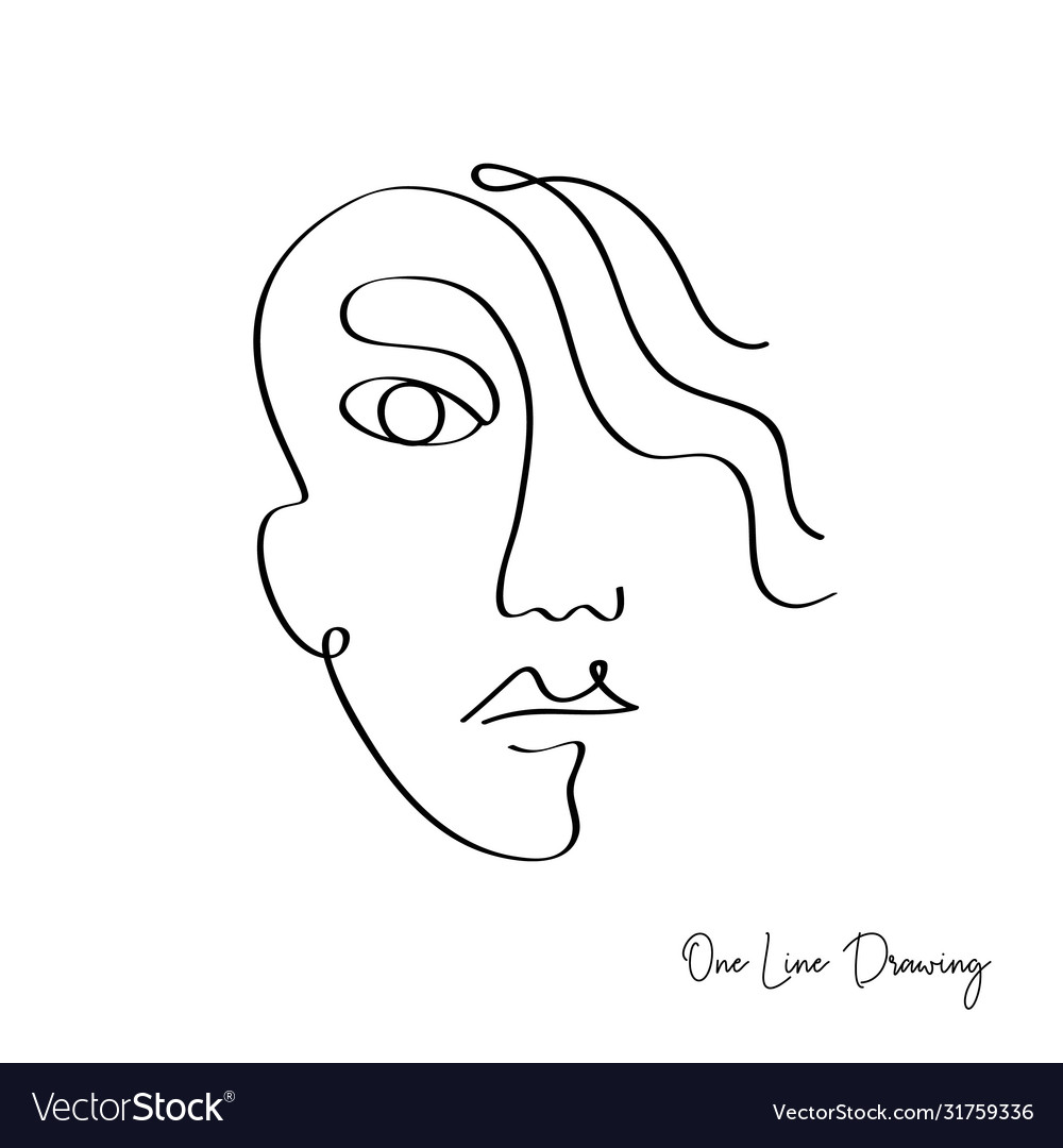 Fashion One Line Drawing Women Faces Royalty Free Vector