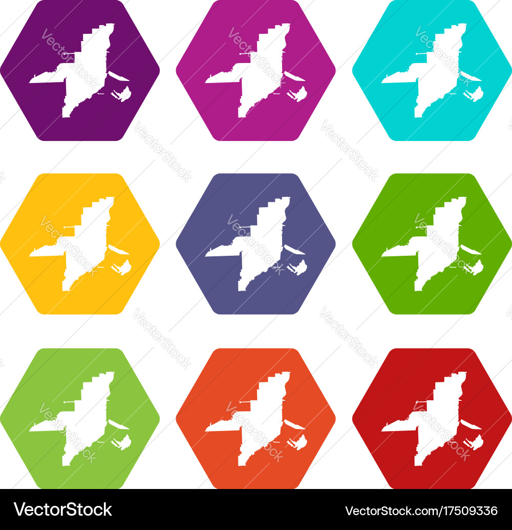 Florida map icon set color hexahedron Royalty Free Vector