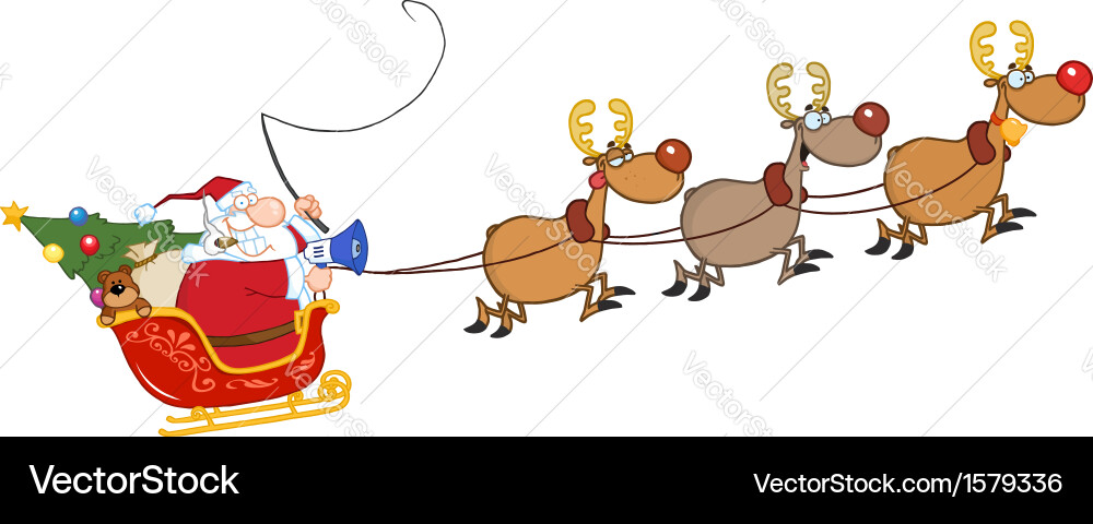 Santa riding sleigh cartoon Royalty Free Vector Image