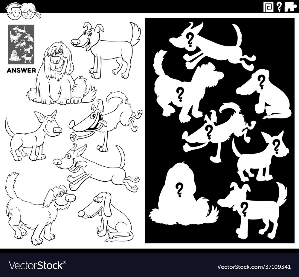 Matching shapes game with dogs coloring book page Vector Image