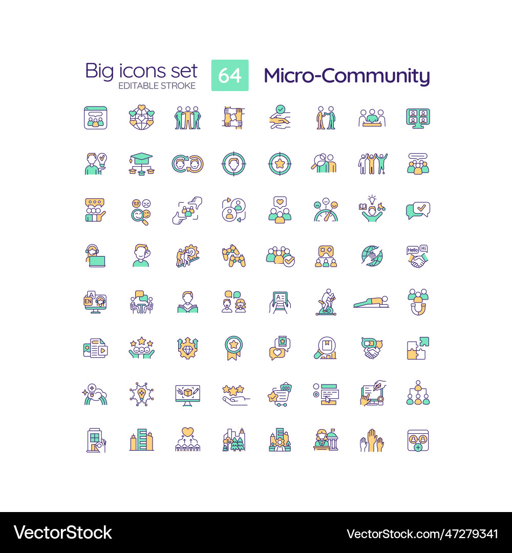 Micro community rgb color icons set Royalty Free Vector