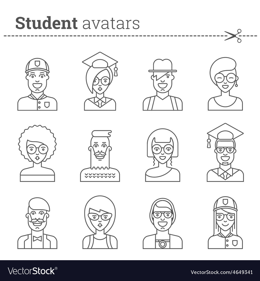 Set of student avatars stock icons Royalty Free Vector Image