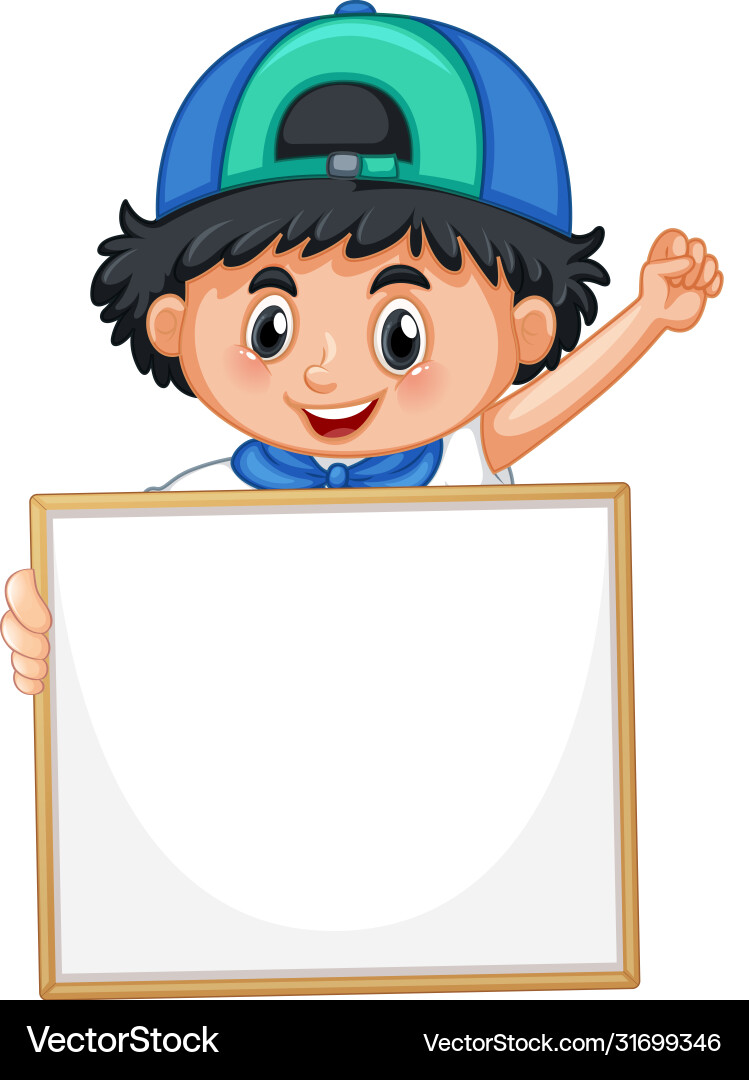 Blank sign template with cute boy on white Vector Image