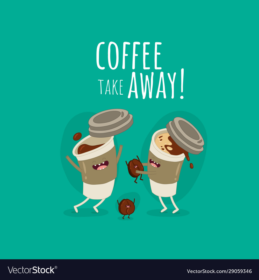 Funny paper coffee cup with milk and coffee bean Vector Image