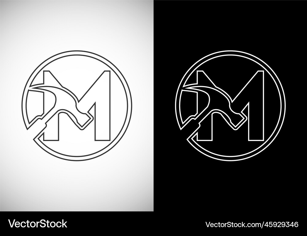 Initial m letter alphabet with a hammer repair Vector Image