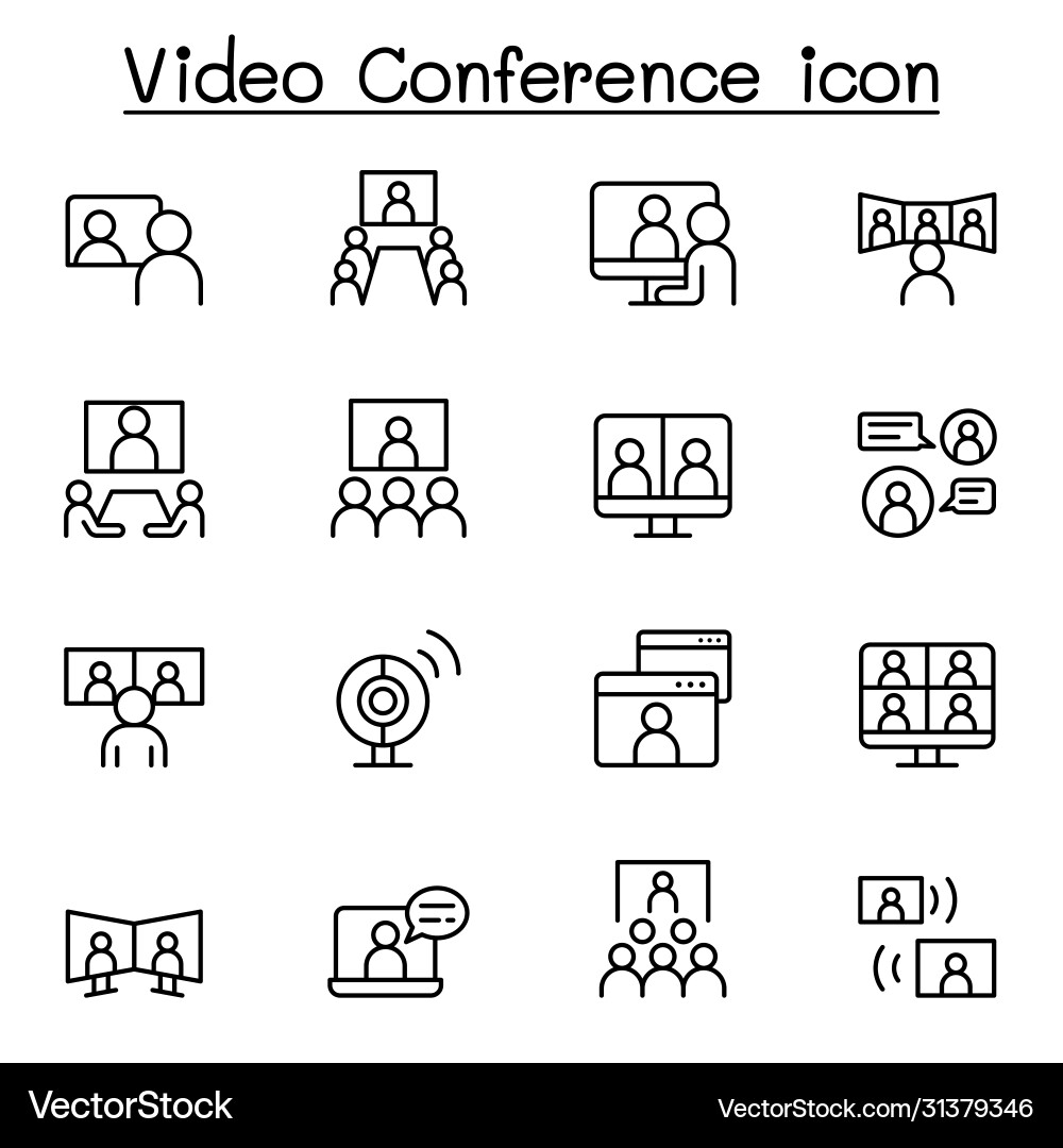 Set video conference line icons contains Vector Image