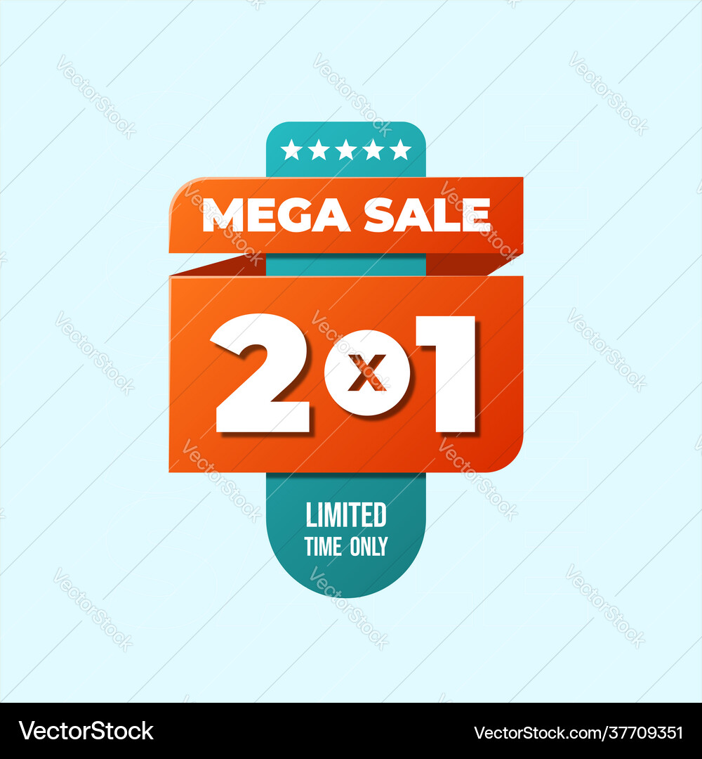 2x1 mega sale promotion label Royalty Free Vector Image