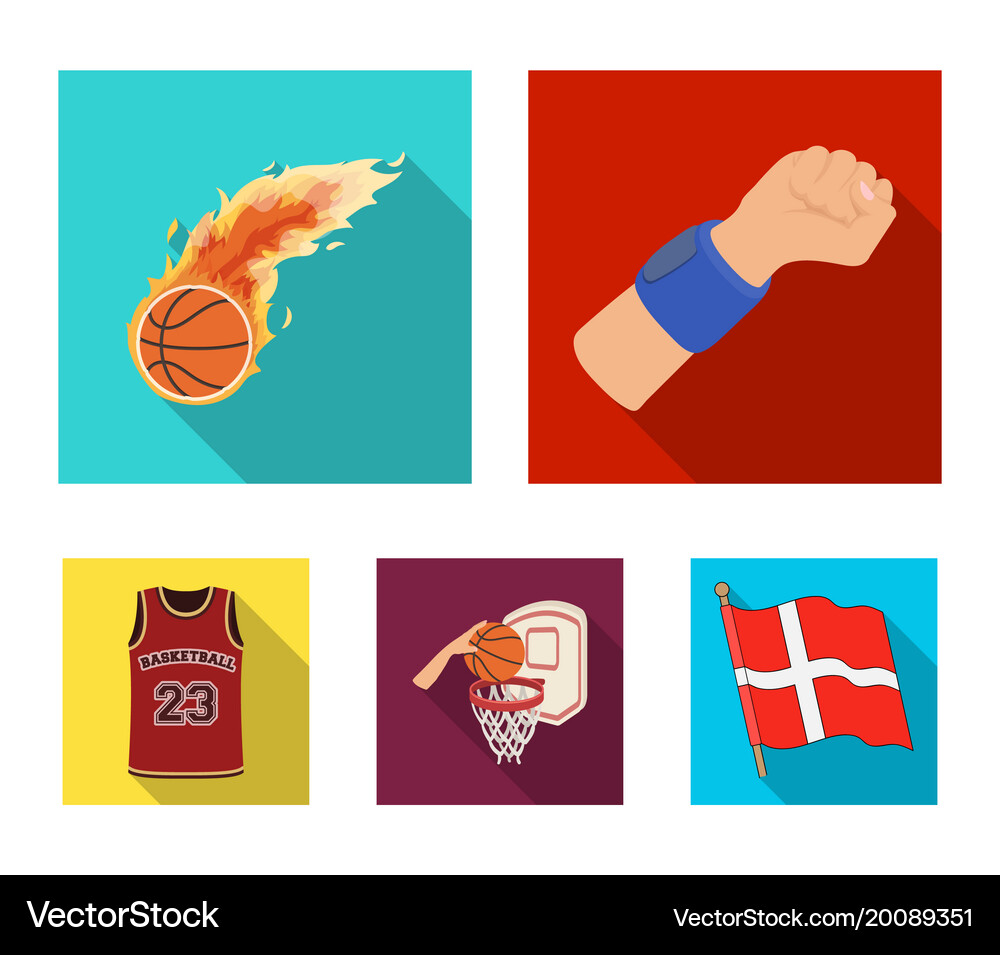 Basketball and attributes flat icons in set Vector Image