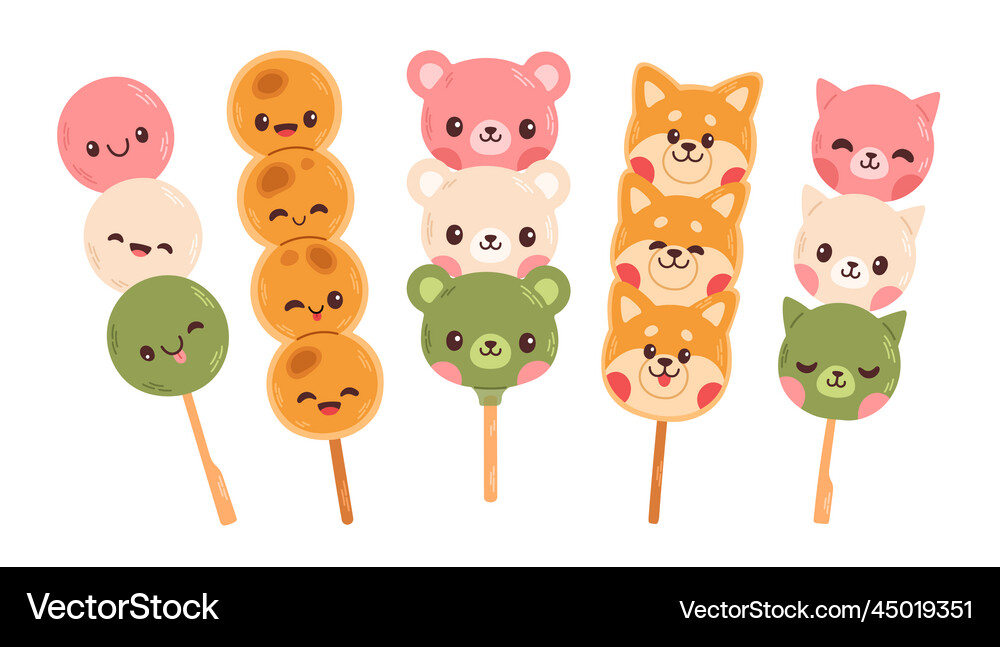 Dango japanese traditional dessert set isolated Vector Image