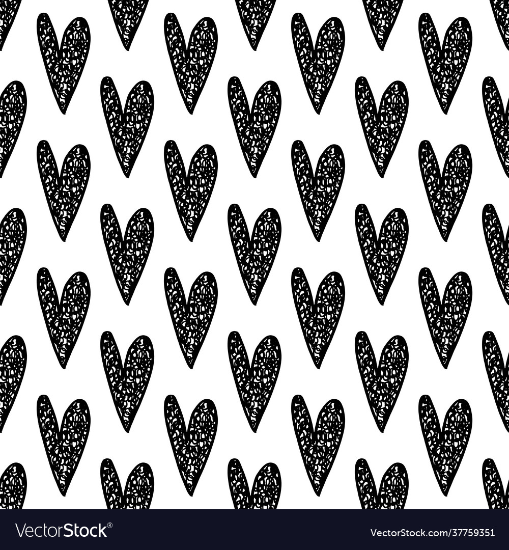 Doodle heart black and white seamless pattern Vector Image