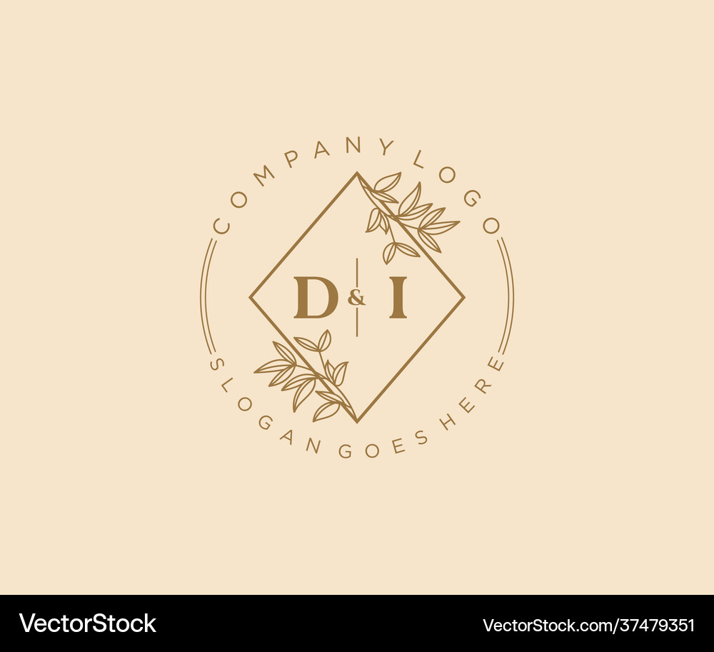Initial di letters beautiful floral feminine Vector Image