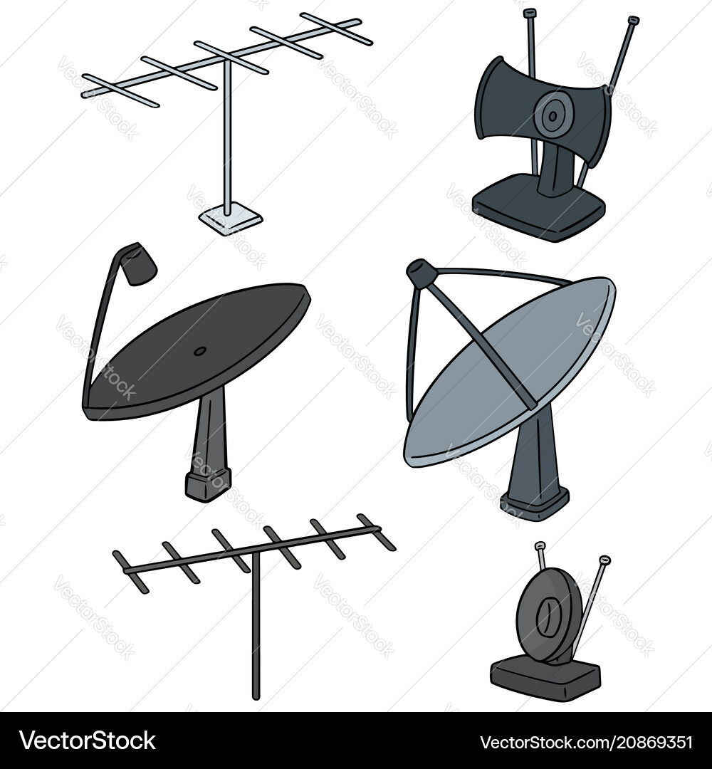 Set of satellite dish and antenna Royalty Free Vector Image