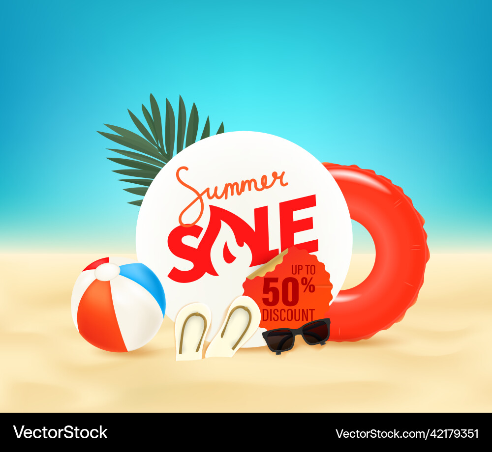 Summer season offer banner with circle frame Vector Image