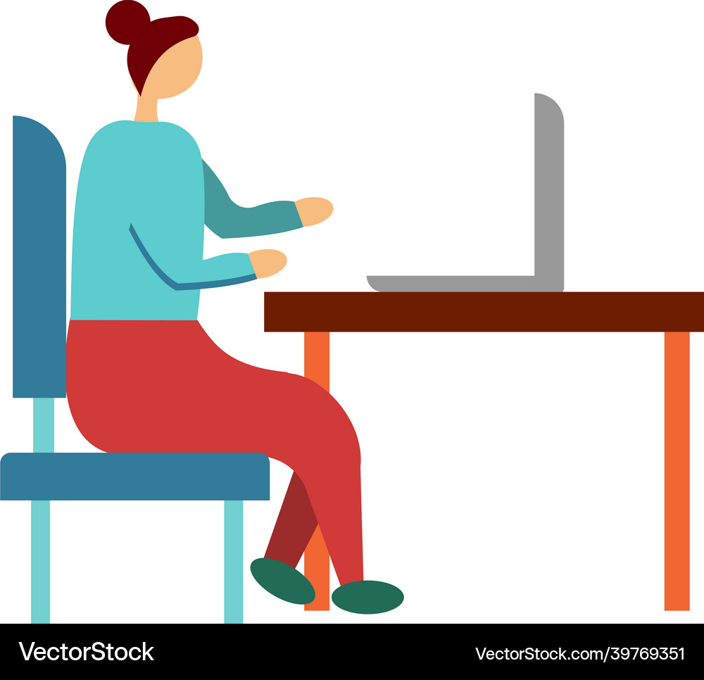 Woman at computer in home office icon Royalty Free Vector