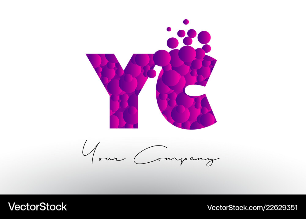 Yc y c dots letter logo with purple bubbles Vector Image