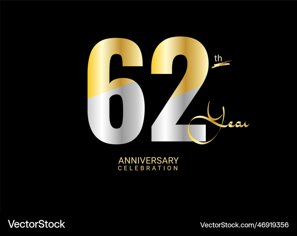 62 years anniversary celebration gold and silver Vector Image