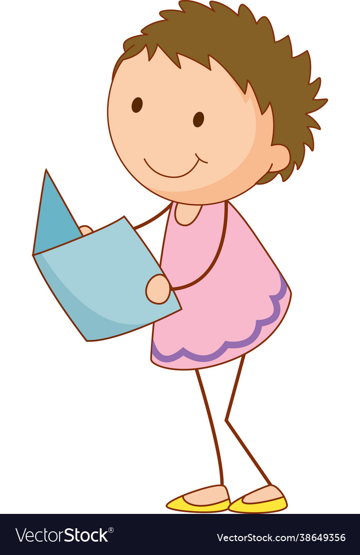 A doodle kid reading book cartoon character Vector Image
