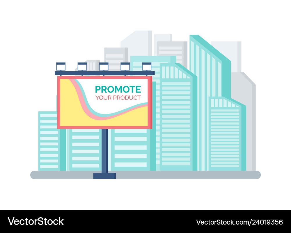Billboard standing near modern buildings Vector Image