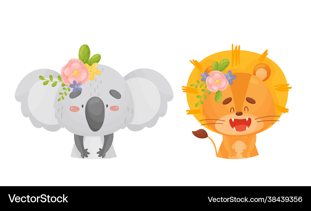 Cartoon animals with flower decoration Royalty Free Vector