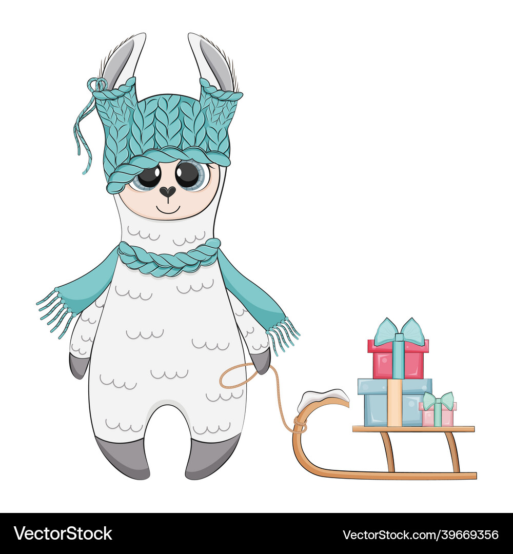 Christmas lama in hat and scarf Royalty Free Vector Image
