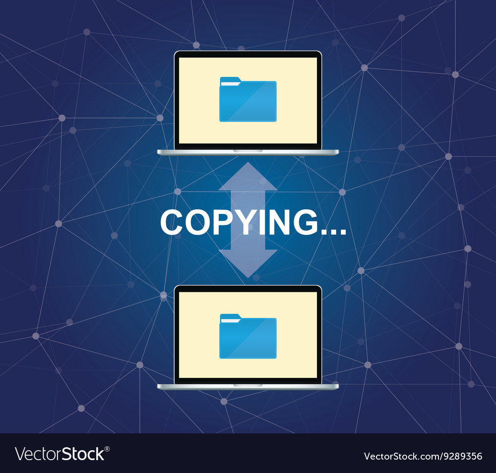 Copying document between two laptop with folder Vector Image