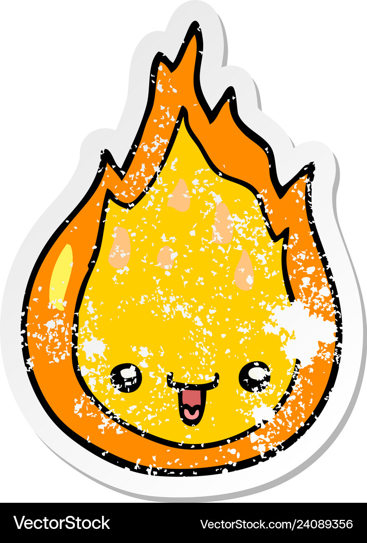 Distressed sticker of a cartoon flame Royalty Free Vector