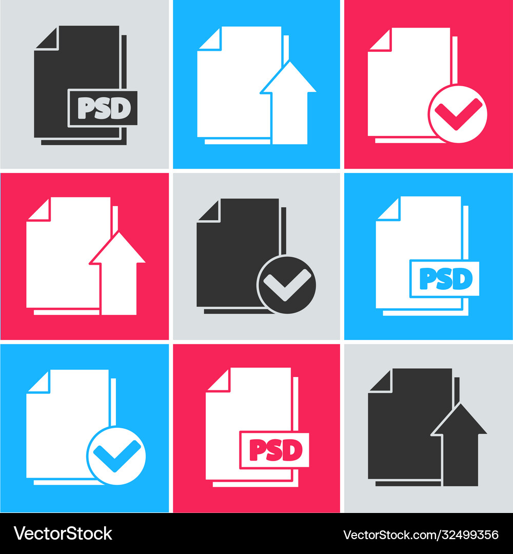 Set psd file document upload file document Vector Image