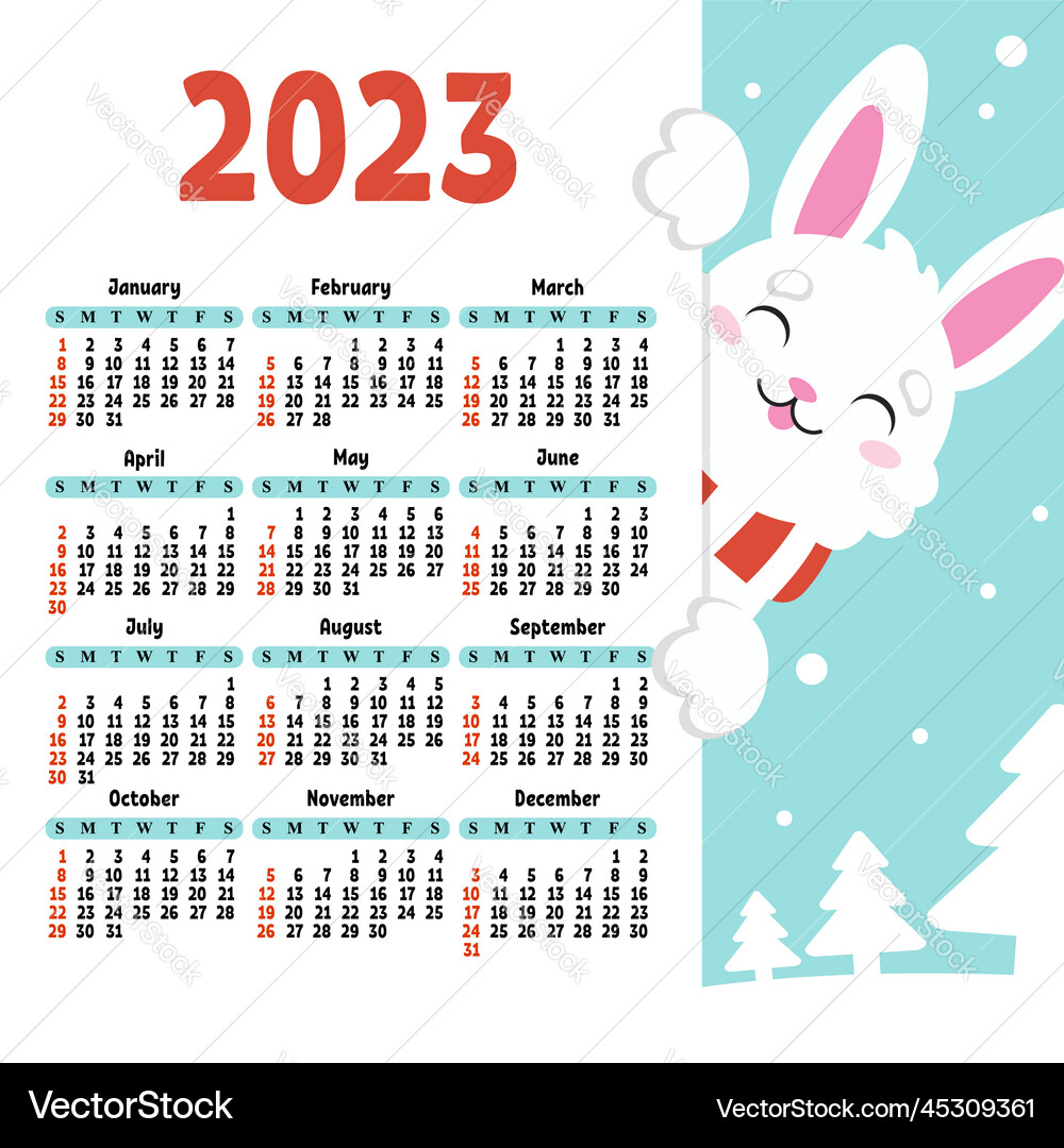 Color calendar for 2023 with a cute character Vector Image