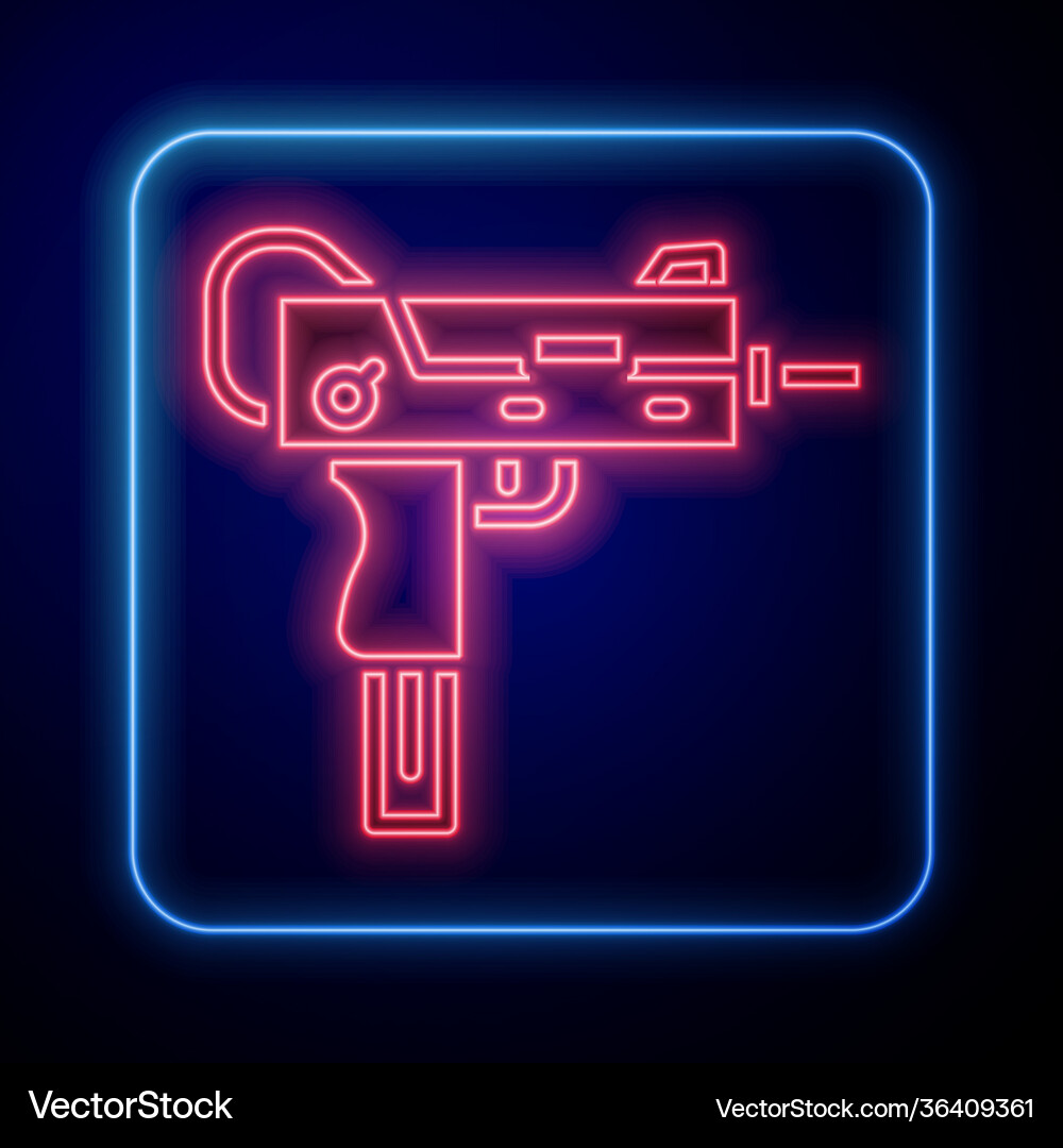 Glowing neon uzi submachine gun icon isolated Vector Image