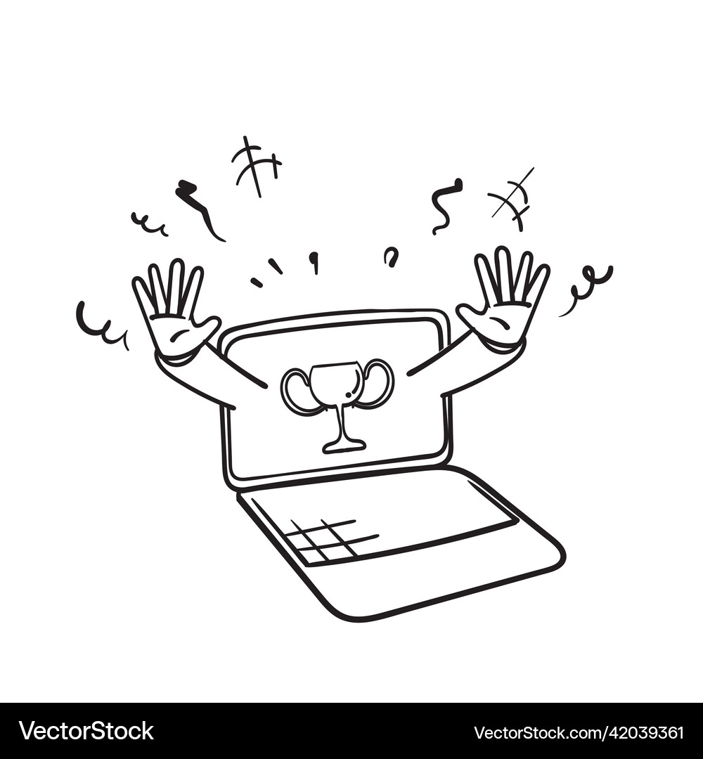 Hand drawn doodle digital screen and trophy Vector Image