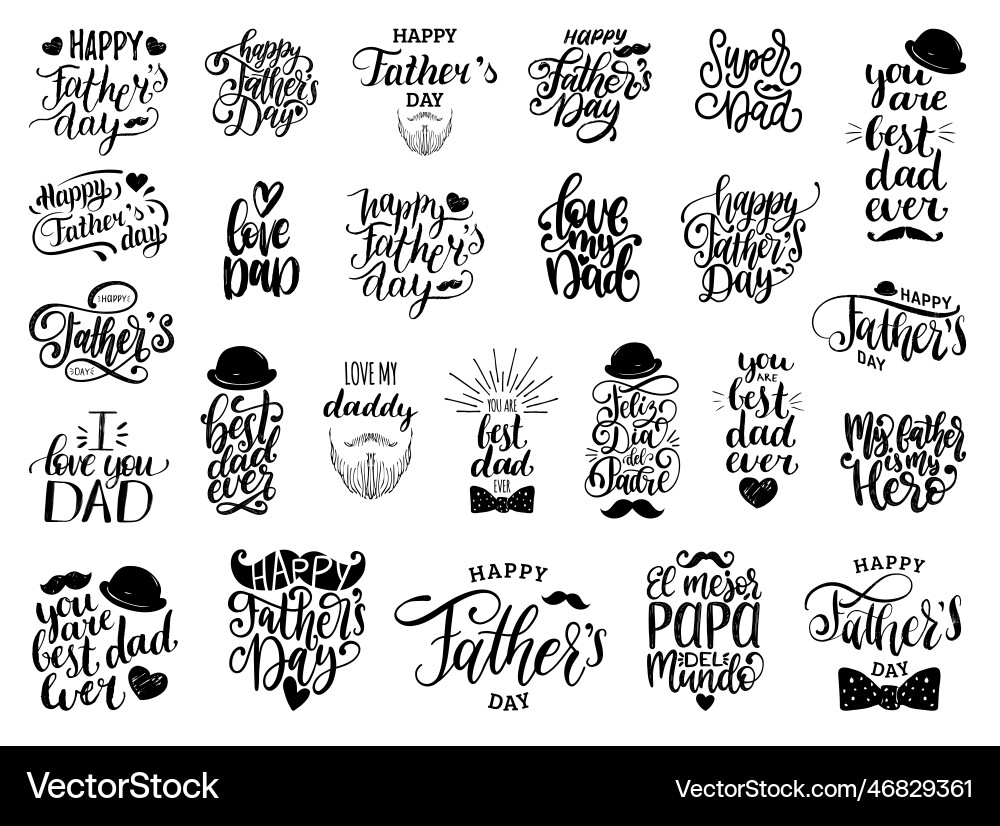 Happy fathers day hand lettering set Royalty Free Vector