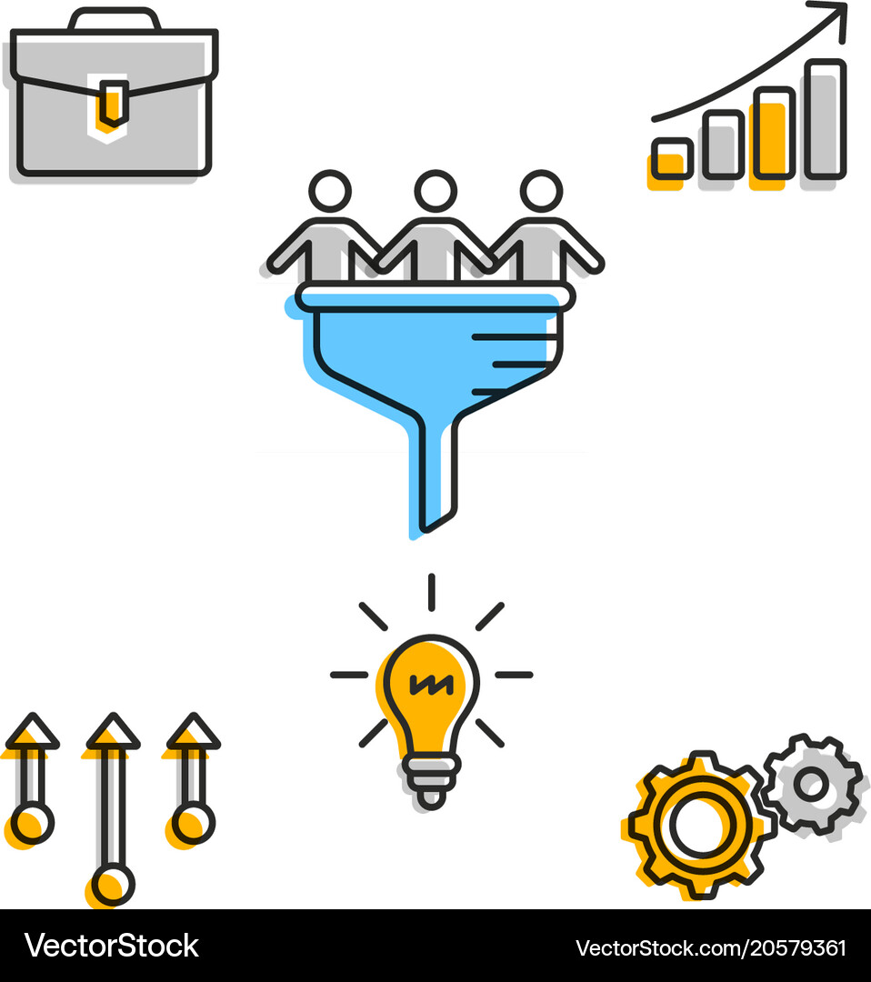 Icons for business team in progress Royalty Free Vector