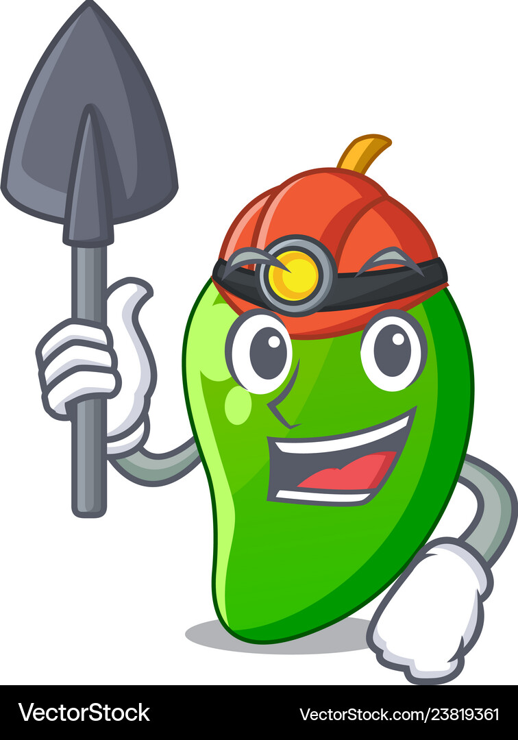 Miner green mango in the cartoon shape Royalty Free Vector