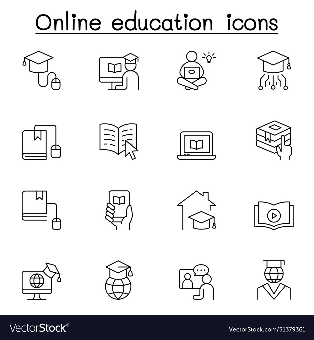 Online education icons set in thin line style Vector Image