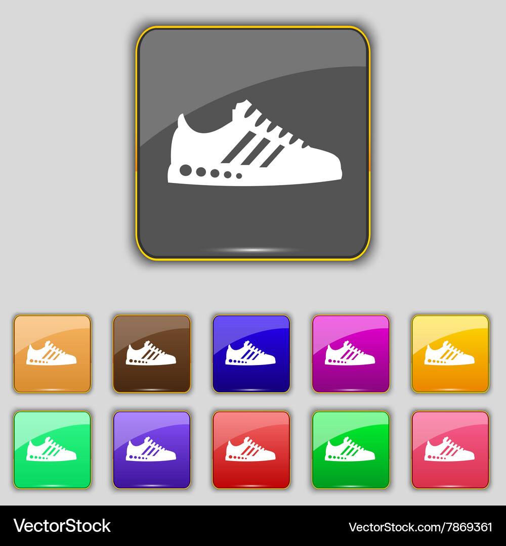 Sneakers icon sign set with eleven colored buttons