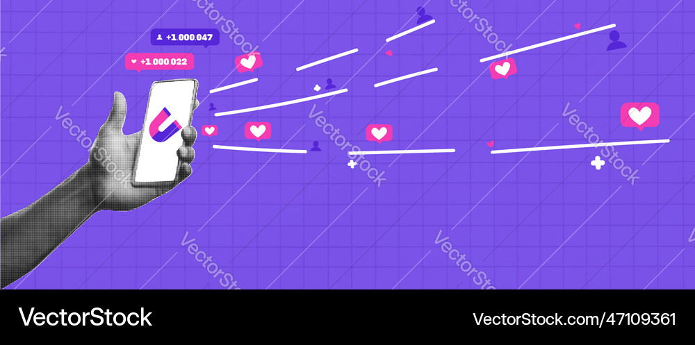 Trending collage banner with the hand that holds Vector Image