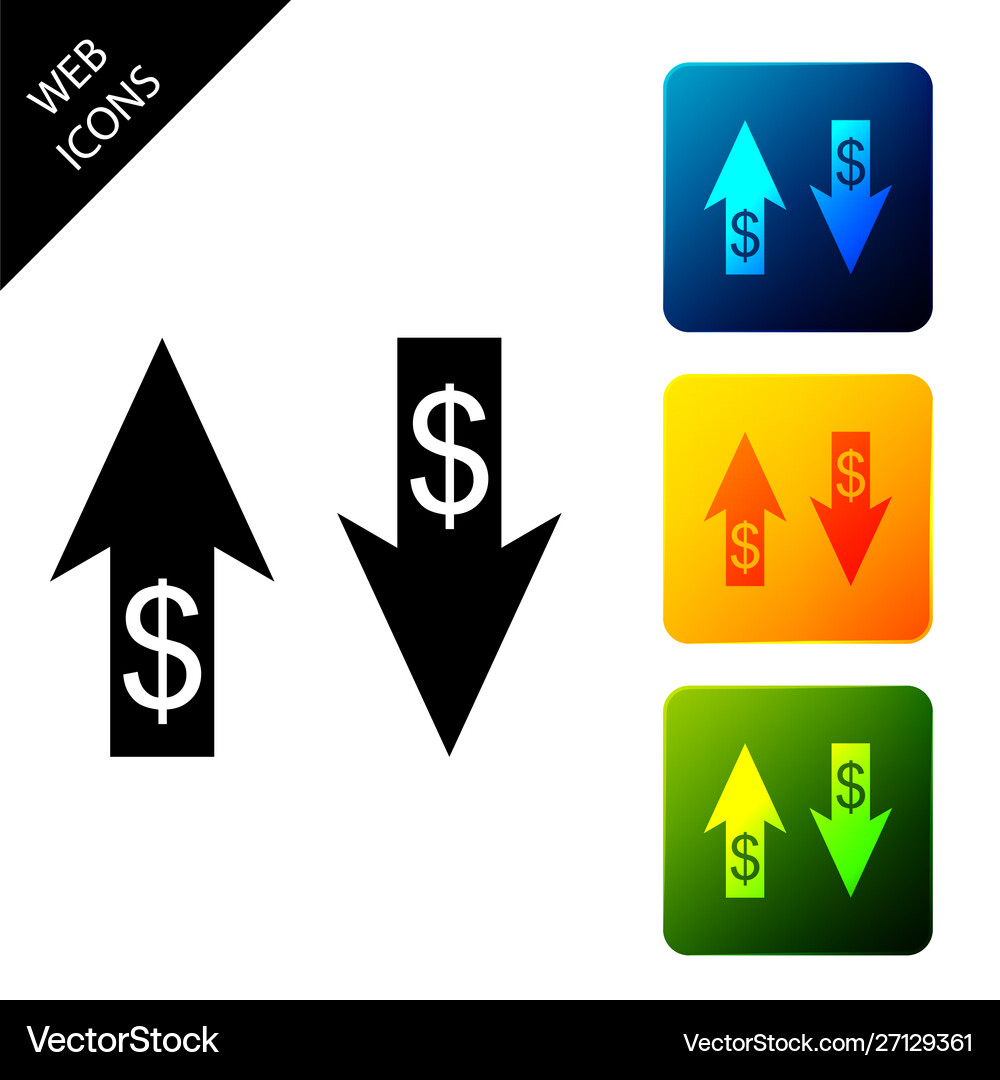 Up and down arrows with dollar symbol icon Vector Image