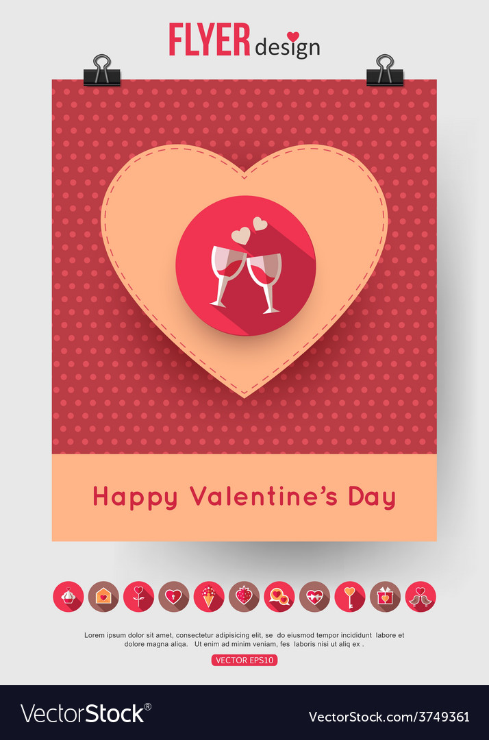 Valentines day brochure template and set of flat Vector Image