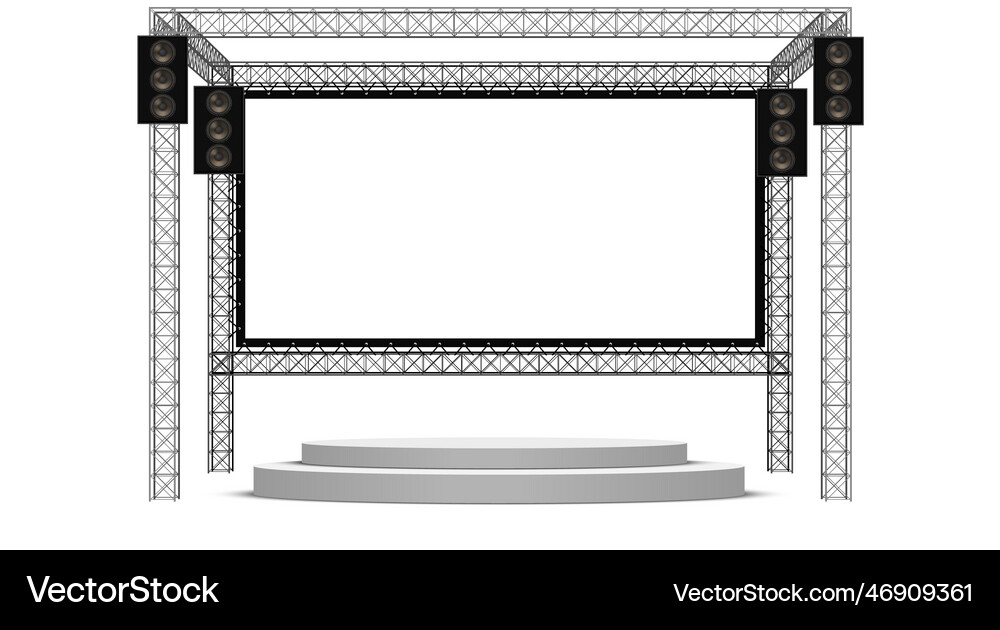 White stage and speaker with backdrop on the truss
