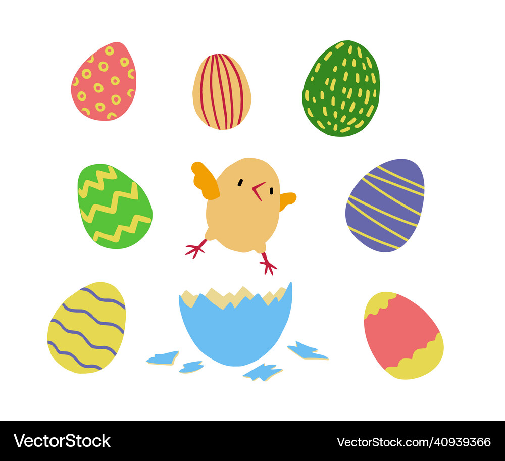 Chick and eggs set cute hand draw of chicks Vector Image