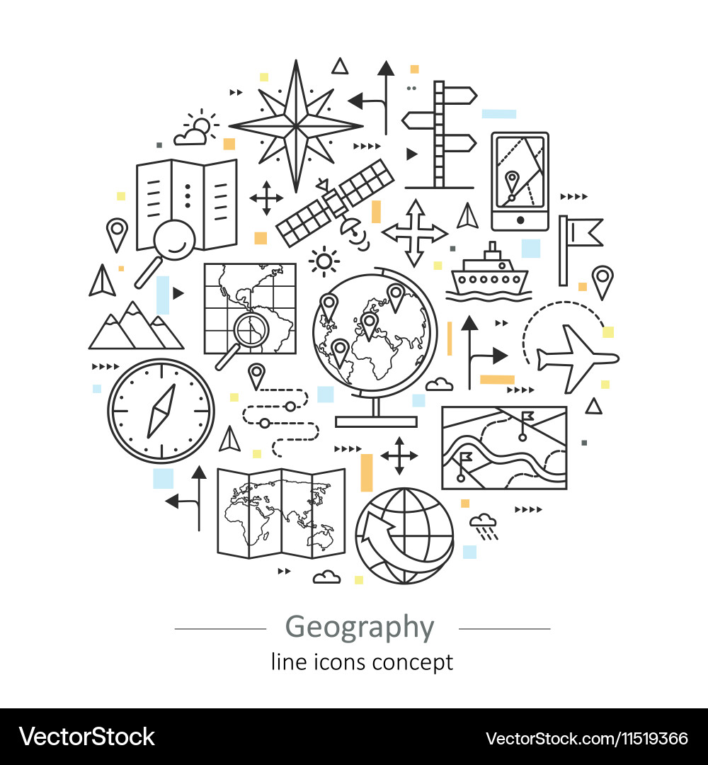 Modern color thin line concept of geography Vector Image