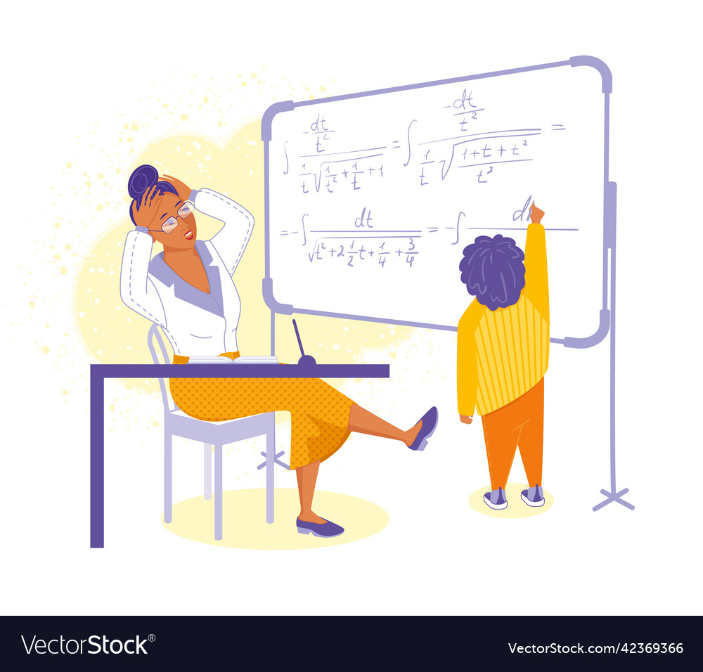 Student at the blackboard solves problem Vector Image